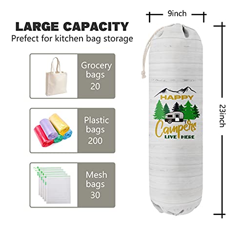 Happy Campers Live Here, Grocery Bags Holder Organizer For Shopping Bags, Wall Mount Plastic Bags Storage Container Dispensers, Gift For The Preferred Family And Friends