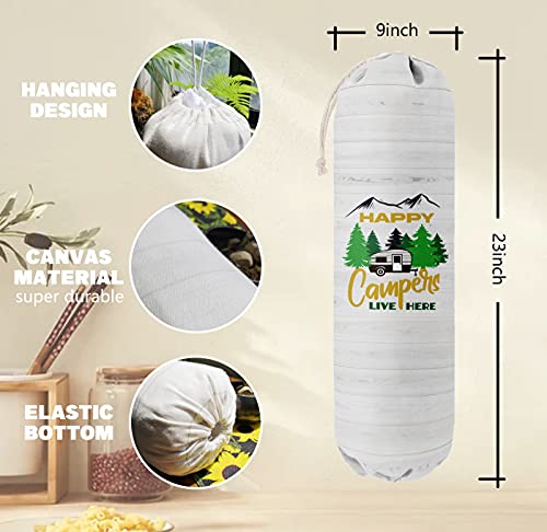 Happy Campers Live Here, Grocery Bags Holder Organizer For Shopping Bags, Wall Mount Plastic Bags Storage Container Dispensers, Gift For The Preferred Family And Friends