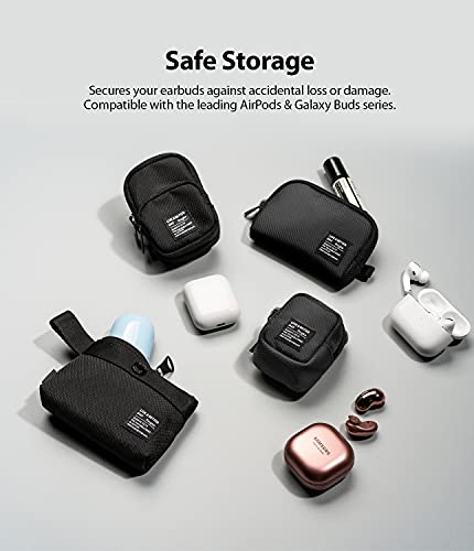 Ringke Mini Pouch [Block] Nylon Carrying Pouch Small Bag for AirPods, Galaxy Buds, Earphones, Cards, ID - Black