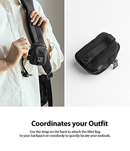 Ringke Mini Pouch [Block] Nylon Carrying Pouch Small Bag for AirPods, Galaxy Buds, Earphones, Cards, ID - Black