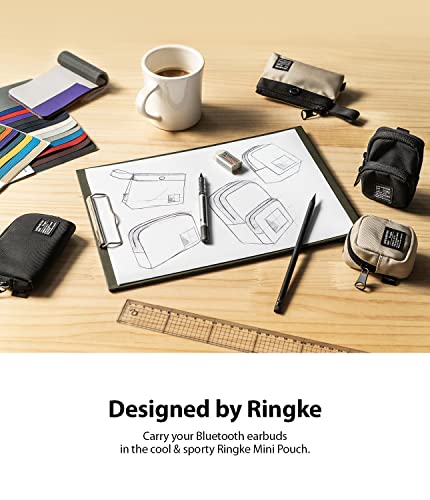 Ringke Mini Pouch [Block] Nylon Carrying Pouch Small Bag for AirPods, Galaxy Buds, Earphones, Cards, ID - Black