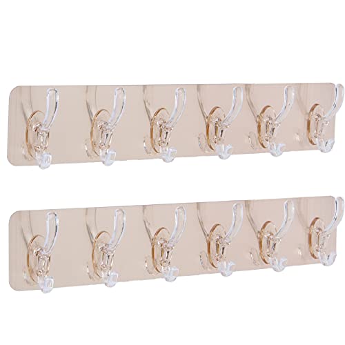 Wall Mounted Coat Rack - 6 Tri Large Hooks,Heavy Duty,Strong Adhesive Hook,Quality PC Nanometre Coat Hook Rail for Coat Hat Towel Purse Robes Mudroom Bathroom Entryway-Traceless (Gold, 2)