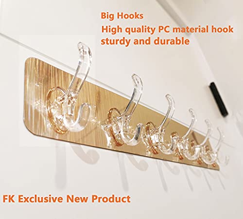 Wall Mounted Coat Rack - 6 Tri Large Hooks,Heavy Duty,Strong Adhesive Hook,Quality PC Nanometre Coat Hook Rail for Coat Hat Towel Purse Robes Mudroom Bathroom Entryway-Traceless (Gold, 2)