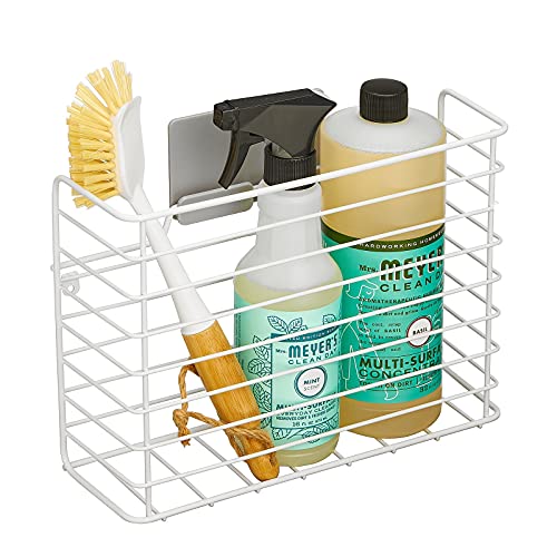 mDesign Metal Hanging Shelf-Adhesive Kitchen Storage Organizer Basket Bin - For Bags, Tin Foil, Wax Paper, Saran Wrap - Hardware Included, Solid Steel - White