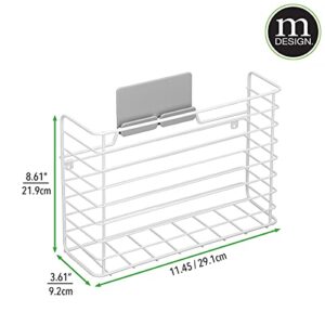 mDesign Metal Hanging Shelf-Adhesive Kitchen Storage Organizer Basket Bin - For Bags, Tin Foil, Wax Paper, Saran Wrap - Hardware Included, Solid Steel - White