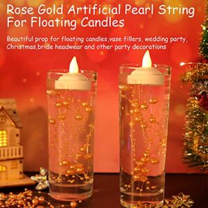 Nuanchu 50 Pieces Artificial Pearl String for Floating Candles 6 Inch Pearl String Vase Fillers Floating Candles Centerpiece for Valentine's Day Wedding Dinning Table Party (Rose Gold)