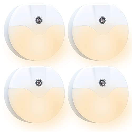 AULTRA Night Light LED Round Night Lights Plug Into Wall - Super Intelligent Dusk to Dawn Sensor Activated, Automated On & Off, Used for Kitchen, Bathroom, Home Improvement, Bedroom – 4 Pack