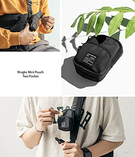 Ringke Mini Pouch [Two Pocket] Nylon Carrying Pouch Small Bag for AirPods, Galaxy Buds, Earphones, Cards, ID - Black