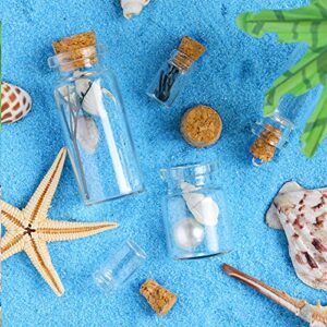 Sherli 45 Pieces Mini Glass Bottles with 50 Pieces Eye Screws and 3 Pieces Funnels Clear Small Wishing Jars with Cork Stoppers Tiny Cork Glass Bottles for DIY Art Crafts Party Home Decoration, 5 Sizes