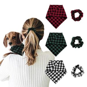 buffalo plaid dog bandana & hair scrunchies dog puppies pets accessories cotton bandanas handkerchiefs scarfs dog birthday party outfit dog lovers presents