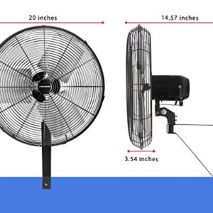 KEN BROWN 20 Inch Industrial Oscillating Wall Mount Fan 5500CFM,Heavy Duty,High Velocity,3- Speed,Black