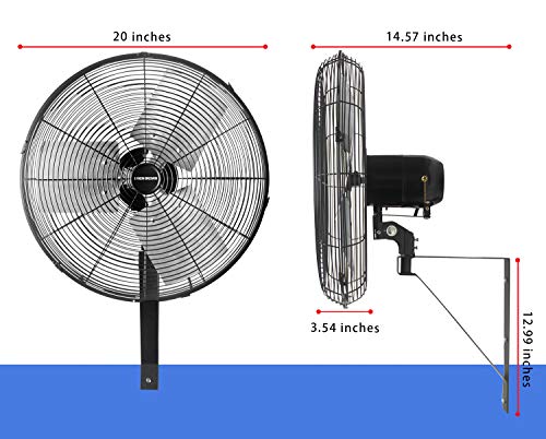 KEN BROWN 20 Inch Industrial Oscillating Wall Mount Fan 5500CFM,Heavy Duty,High Velocity,3- Speed,Black