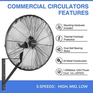 KEN BROWN 20 Inch Industrial Oscillating Wall Mount Fan 5500CFM,Heavy Duty,High Velocity,3- Speed,Black