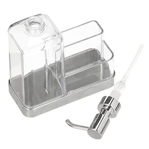 mDesign Plastic Kitchen Sink Countertop Hand Soap Dispenser Pump Bottle Caddy Organizer Holder with Storage for Bathroom - Holds Dish Sponge and Brushes - Omni Collection - Clear/Chrome