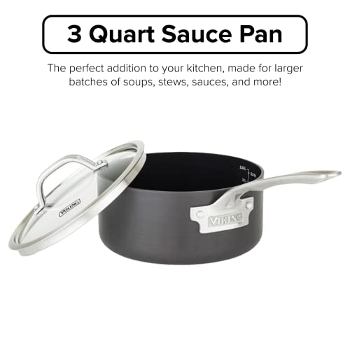 Viking Culinary Hard Anodized Nonstick Saucepan, 3 Quart | Includes Glass Lid, Interior Measurment Markings & Stay-Cool Handle | Dishwasher, Oven Safe