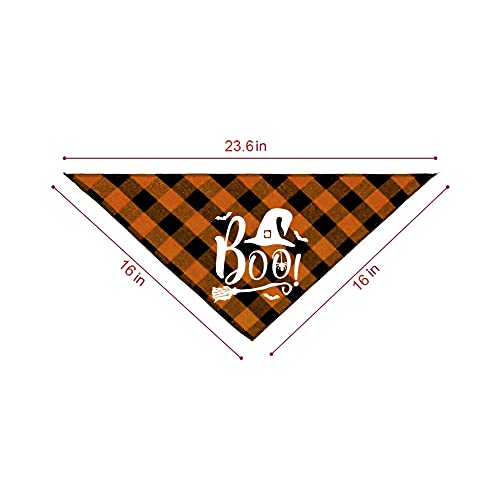 Family Kitchen Boo! with Broom hat Pattern Holiday Halloween Orange Plaid Washable Cotton Bat Pet Dog Bandana for Small Medium Large Pet Dog Cat Halloween Dog Scarf Accessories Gift