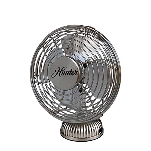 HUNTER 90506z Personal Retro USB Fan, 1 Speed Setting, 70 Degree Tilt Angle, 4" inch, Brushed Nickel