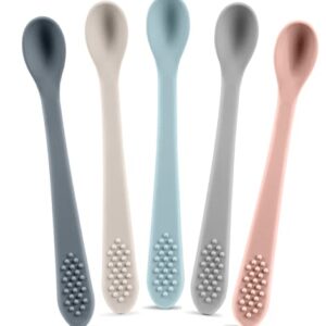 Best First Stage Baby Infant Spoons, 5-Pack, Soft Silicone Baby Spoons Training Spoon Gift Set for Infant