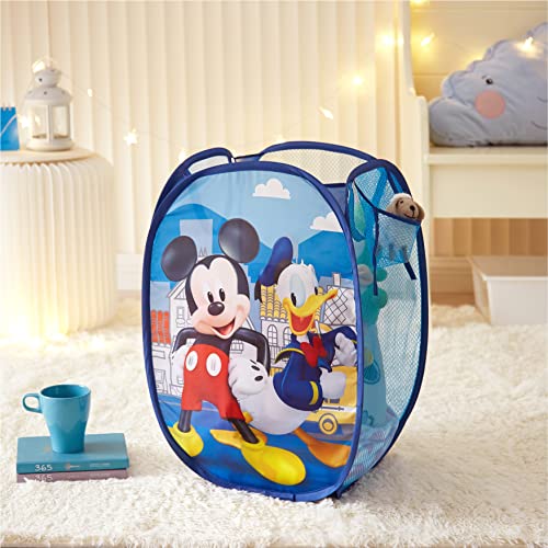 Idea Nuova Disney Mickey Mouse Pop Up Laundry Storage Hamper with Durable Carry Handles, 21" H x 13.5" W X 13.5" L, Blue