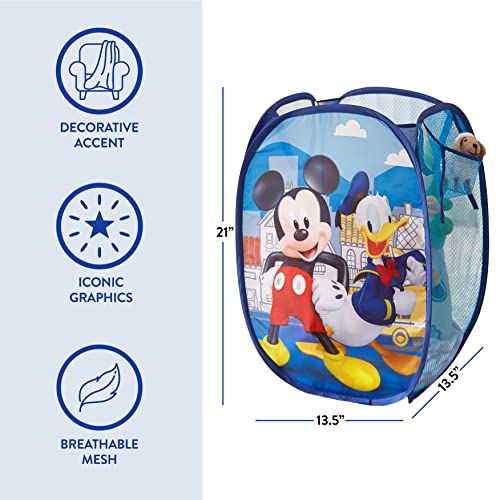 Idea Nuova Disney Mickey Mouse Pop Up Laundry Storage Hamper with Durable Carry Handles, 21" H x 13.5" W X 13.5" L, Blue