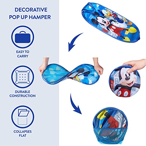 Idea Nuova Disney Mickey Mouse Pop Up Laundry Storage Hamper with Durable Carry Handles, 21" H x 13.5" W X 13.5" L, Blue