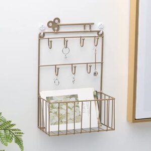 qiuqiu Wall-Mounted Shelf Home Wrought Iron Storage Basket Metal Mail Holder Keychain with Storage Baskets for Mail, Keys, Glasses-Black