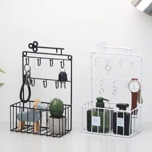 qiuqiu Wall-Mounted Shelf Home Wrought Iron Storage Basket Metal Mail Holder Keychain with Storage Baskets for Mail, Keys, Glasses-Black