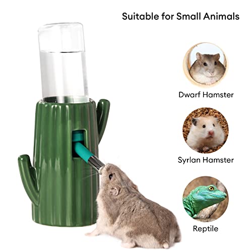 BUCATSTATE Cactus Ceramic Leakproof Hamster Water Bottle Guinea Pig Water Bottles Rabbit Water Bottle with Holder Water Feeder for Small Animals