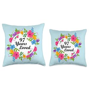 Men Women 97th Birthday Gift Apparel 97 Years Old Floral Design Grandpa Grandma 97th Birthday Throw Pillow, 18x18, Multicolor