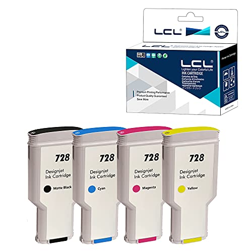 LCL Compatible Ink Cartridge Replacement for HP 728 F9J68A F9J67A F9J66A F9J65A High Yield DesignJet T730 36-in Printer T830 24-in MFP T830 36-in MFP (MBK C M Y 4-Pack)