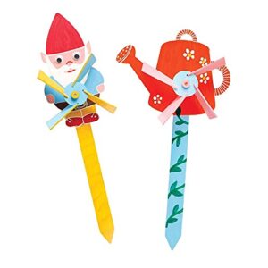 Baker Ross FE516 in The Garden Wooden Windmill Kits - Pack of 4, for Kids Arts and Crafts Projects, Wooden Crafts for Children to Decorate, Personalize and Display