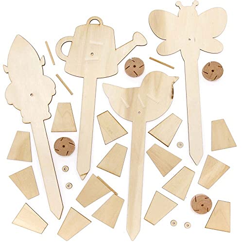 Baker Ross FE516 in The Garden Wooden Windmill Kits - Pack of 4, for Kids Arts and Crafts Projects, Wooden Crafts for Children to Decorate, Personalize and Display