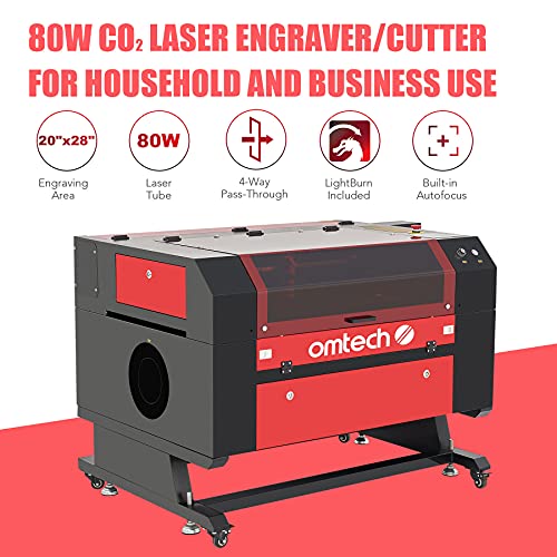 OMTech 80W CO2 Laser Engraver, 80W Laser Cutter and Engraver Machine, 20x28 Laser Cutting and Engraving Machine with Red Dot Pointer Autolift Autofocus Air Assist and LightBurn for Wood Acrylic More