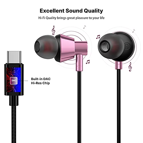 USB C Headphones, USB Type C Earbuds Stereo Bass Wired Earphones with Mic for iPad 10 Mini Pro Air 2022 Samsung S23 S22 Ultra Galaxy Z Fold 4 Flip 3 S20 S21 Google Pixel 7 Pro 6 OnePlus 11 10T 9 Pro 8