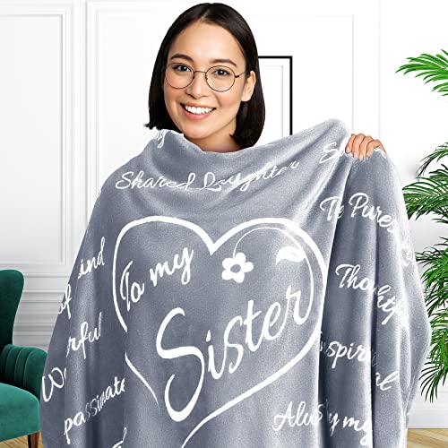 Sisters Gifts from Sister, Mothers Day Gifts for Sister, Sister Gifts Blanket, Unique Birthday Gifts for Sister from Brother, Sister Gifts from Brother, Throw Blanket 65” x 50” (Silver)