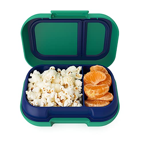 Bentgo Kids Snack - 2 Compartment Leak-Proof Bento-Style Food Storage for Snacks and Small Meals, Easy-Open Latch, Dishwasher Safe, and BPA-Free - Ideal for Ages 3+ (Green/Navy)