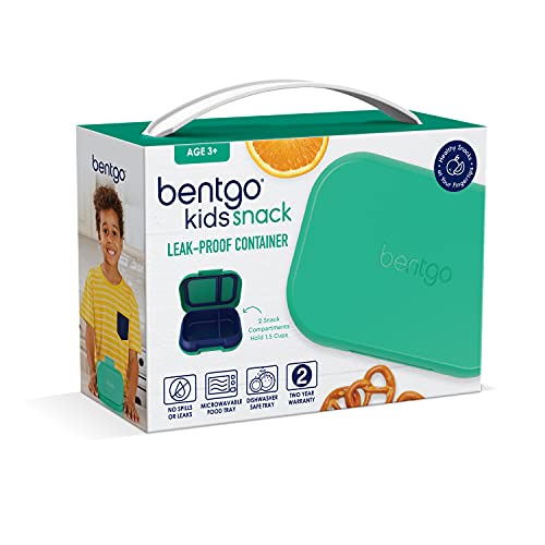 Bentgo Kids Snack - 2 Compartment Leak-Proof Bento-Style Food Storage for Snacks and Small Meals, Easy-Open Latch, Dishwasher Safe, and BPA-Free - Ideal for Ages 3+ (Green/Navy)