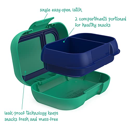 Bentgo Kids Snack - 2 Compartment Leak-Proof Bento-Style Food Storage for Snacks and Small Meals, Easy-Open Latch, Dishwasher Safe, and BPA-Free - Ideal for Ages 3+ (Green/Navy)