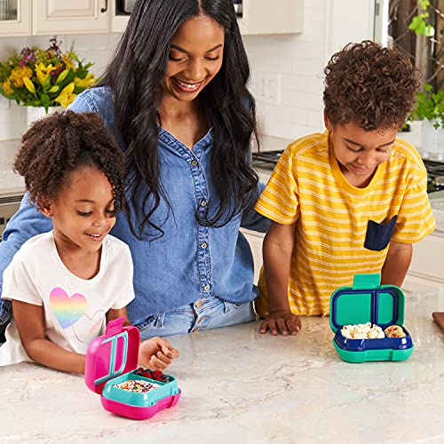 Bentgo Kids Snack - 2 Compartment Leak-Proof Bento-Style Food Storage for Snacks and Small Meals, Easy-Open Latch, Dishwasher Safe, and BPA-Free - Ideal for Ages 3+ (Green/Navy)