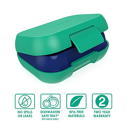 Bentgo Kids Snack - 2 Compartment Leak-Proof Bento-Style Food Storage for Snacks and Small Meals, Easy-Open Latch, Dishwasher Safe, and BPA-Free - Ideal for Ages 3+ (Green/Navy)