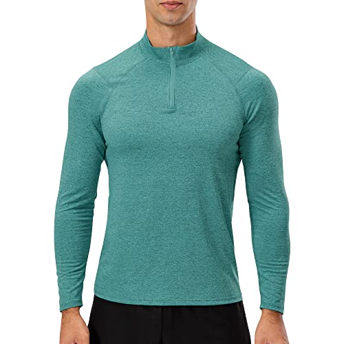 WRAGCFM Men's 1/4 Zip Pullover,Dry Fit Long Sleeve Workout Shirts for Men Running Athletic Active Quarter Zipper Pullovers T Shirts Sports Gym Long Sleeved Tops (Green,S)