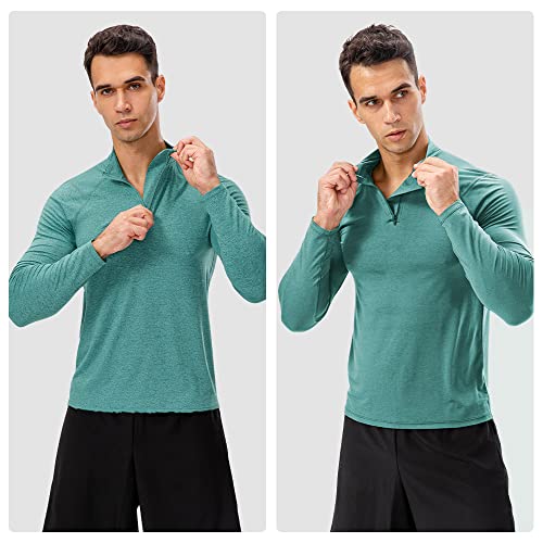 WRAGCFM Men's 1/4 Zip Pullover,Dry Fit Long Sleeve Workout Shirts for Men Running Athletic Active Quarter Zipper Pullovers T Shirts Sports Gym Long Sleeved Tops (Green,S)