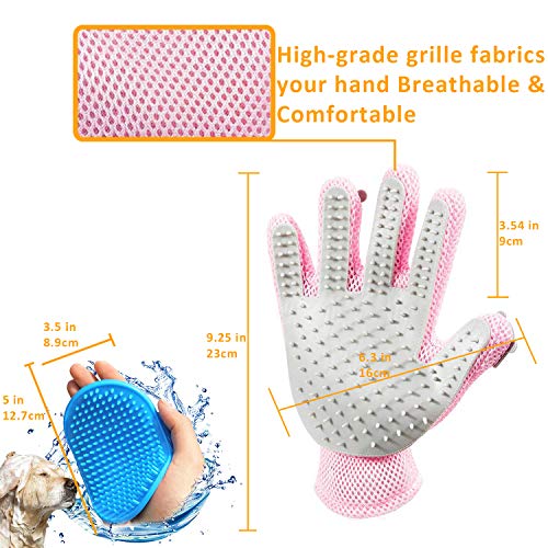 FURBB Pet Grooming Glove 2pack Cat Dog Gentle Deshedding Brush Glove - Efficient Pet Hair Remover Massage Mitt - Enhanced Five Finger Design Perfect for Long Short Fur (Pink 2Pack)