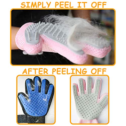 FURBB Pet Grooming Glove 2pack Cat Dog Gentle Deshedding Brush Glove - Efficient Pet Hair Remover Massage Mitt - Enhanced Five Finger Design Perfect for Long Short Fur (Pink 2Pack)