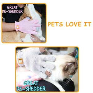 FURBB Pet Grooming Glove 2pack Cat Dog Gentle Deshedding Brush Glove - Efficient Pet Hair Remover Massage Mitt - Enhanced Five Finger Design Perfect for Long Short Fur (Pink 2Pack)