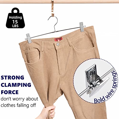 Amber Home Metal Pants Hangers with Clips 50 Pack, Heavy Duty Metal Skirt Hangers with 2-Adjustable Clips, Bottom Hangers for Shorts, Jeans, Trousers (50)