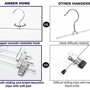 Amber Home Metal Pants Hangers with Clips 50 Pack, Heavy Duty Metal Skirt Hangers with 2-Adjustable Clips, Bottom Hangers for Shorts, Jeans, Trousers (50)