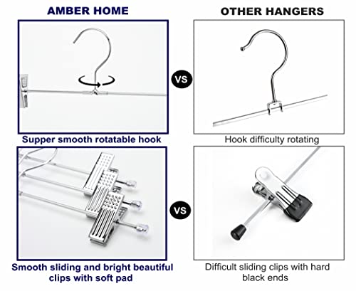 Amber Home Metal Pants Hangers with Clips 50 Pack, Heavy Duty Metal Skirt Hangers with 2-Adjustable Clips, Bottom Hangers for Shorts, Jeans, Trousers (50)