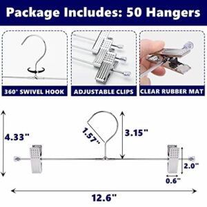 Amber Home Metal Pants Hangers with Clips 50 Pack, Heavy Duty Metal Skirt Hangers with 2-Adjustable Clips, Bottom Hangers for Shorts, Jeans, Trousers (50)