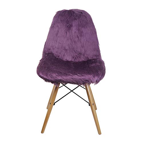 GIA Contemporary Desk Chair with Removable Faux Fur Cushion Cover, Royal Purple